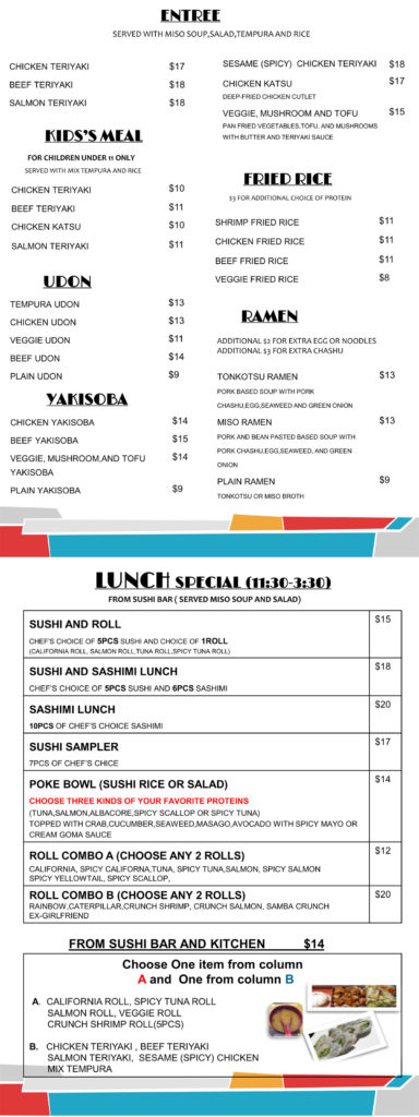 Our Full Menu - Sushi Plus One